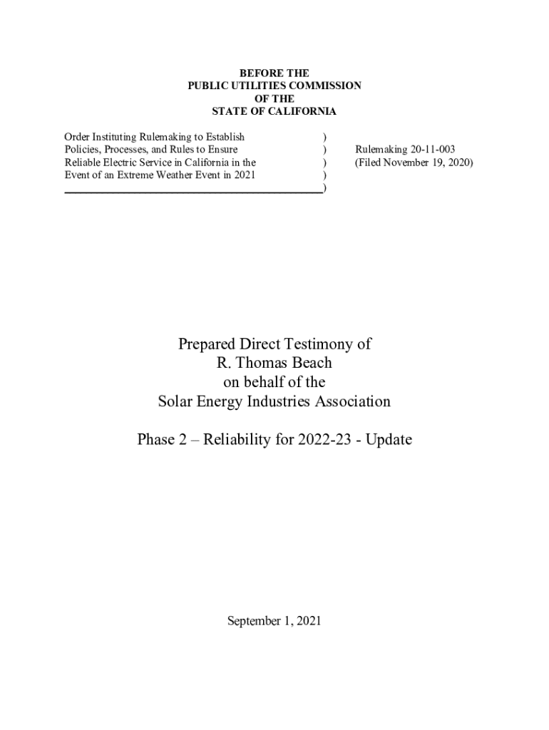 Fillable Online docs cpuc ca Prepared Direct Testimony of R. Thomas ...