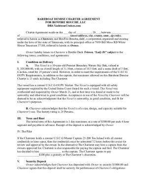 Fillable Online Rec Bareboat Charter Agreement - Sunshine Boating Fax ...