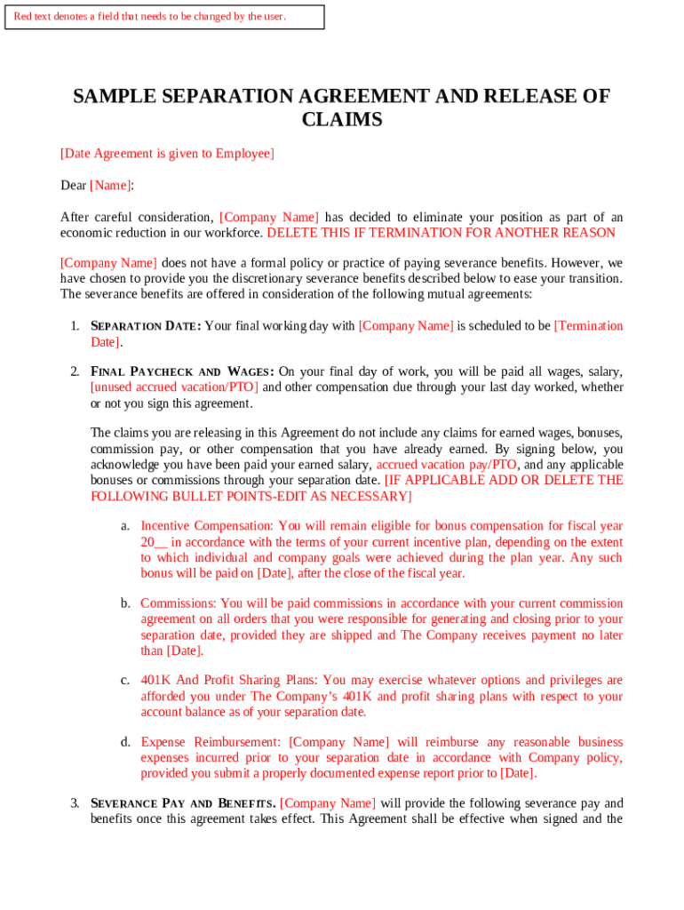Sample Employee Separation Agreement , Jobs EcityWorks Doc Template ...
