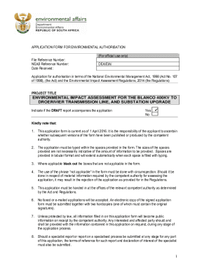 Fillable Online APPLICATION FORM FOR ENVIRONMENTAL AUTHORISATION File ...