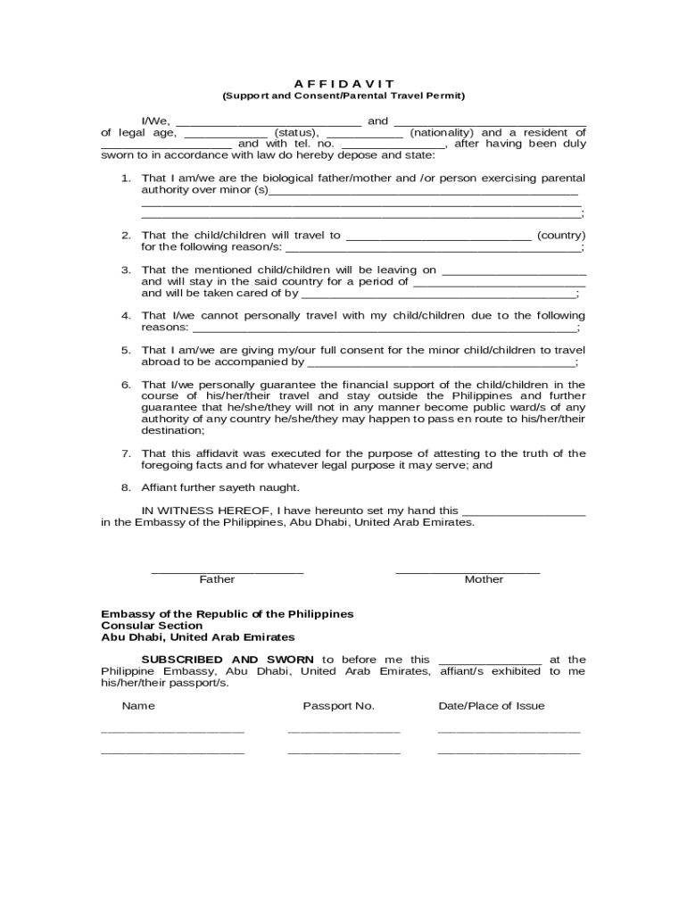 Affidavit of Support and Consent And special power of Doc Template 