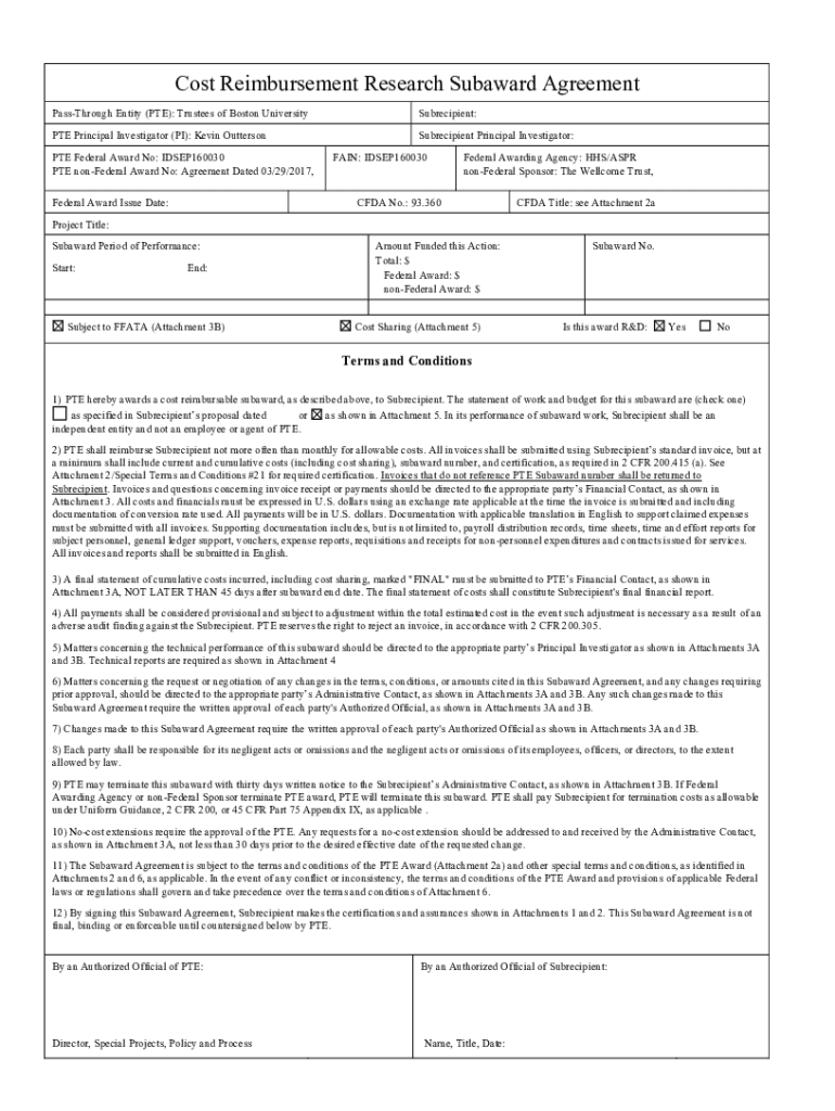 Fillable Online Fillable Online Cost Reimbursement Research Subaward Fillable Online Fillable Online Cost Reimbursement Research Subaward