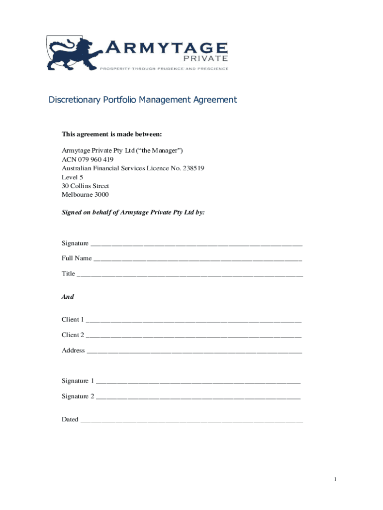 Fillable Online Discretionary Portfolio Management Agreement. This ...