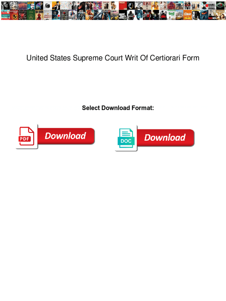 Fillable Online United States Supreme Court Writ Of Certiorari Form Fax ...