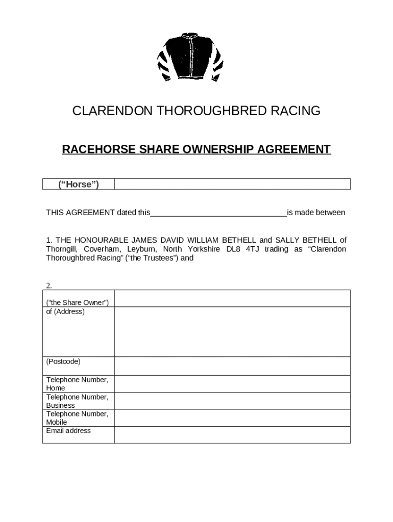 RACEHORSE SHARE OWNERSHIP AGREEMENT Doc Template | pdfFiller