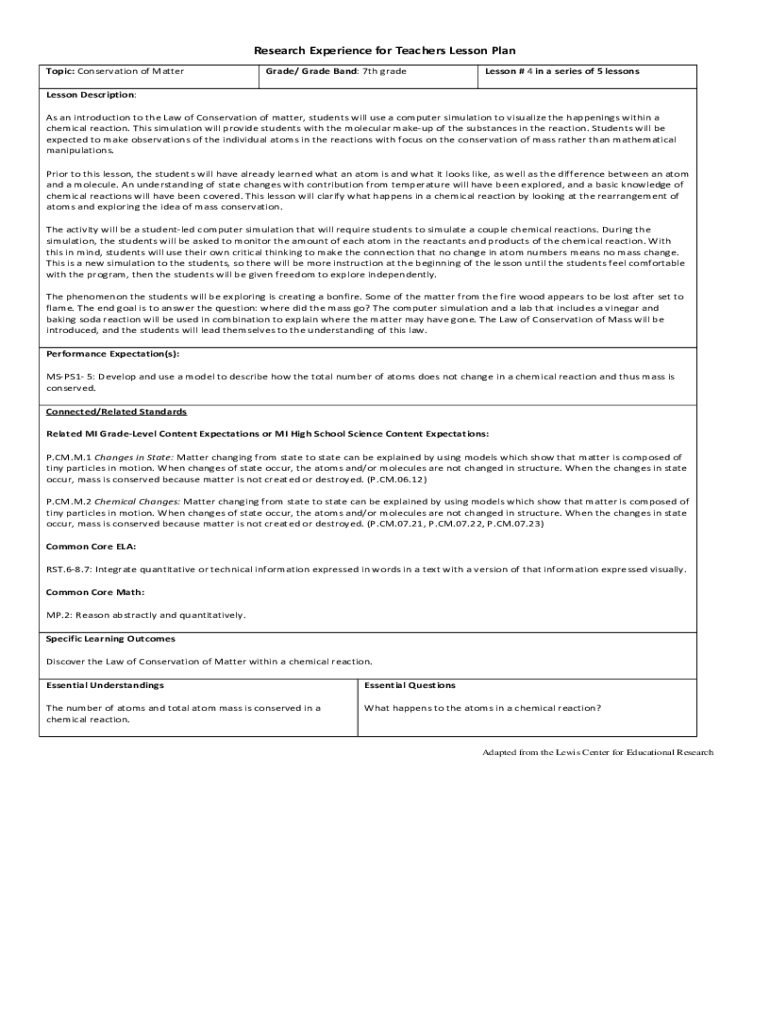 Fillable Online People Cst Cmich Sample Lesson Plan Topics By Science 