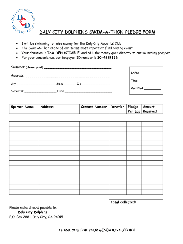 Fillable Online DCD SwimAThon Pledge Form Fax Email Print - pdfFiller
