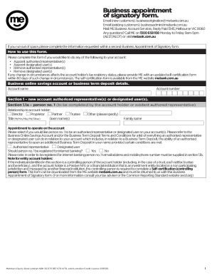 Fillable Online Business appointment of signatory form. - ME Bank Fax ...