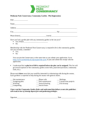 Sample : Garden Plot Registration - Piedmont Park Doc Template | pdfFiller