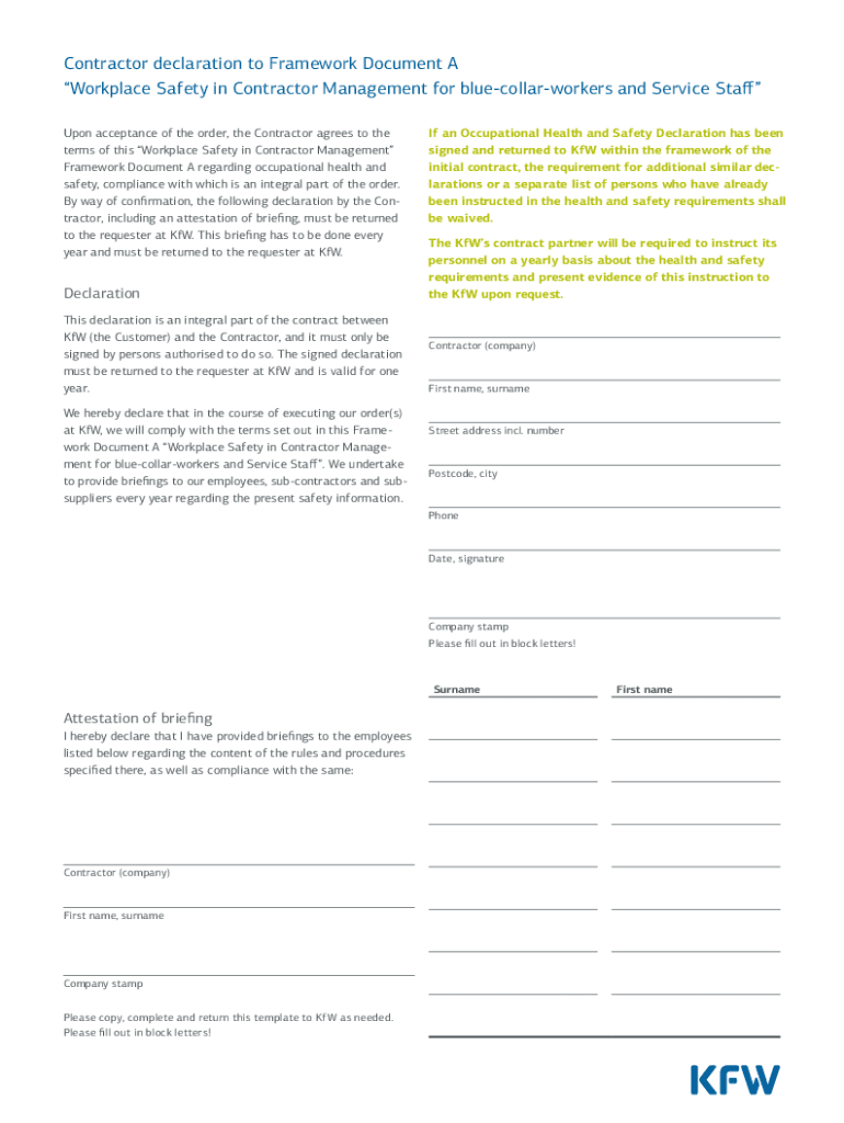 Fillable Online Safety letter to contractor or subcontractor sample and ...