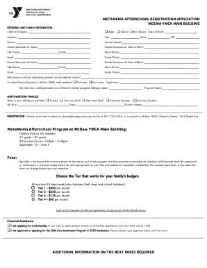 Fillable Online SUMTER FAMILY YMCA - Afterschool Registration Form Fax Email Print - pdfFiller