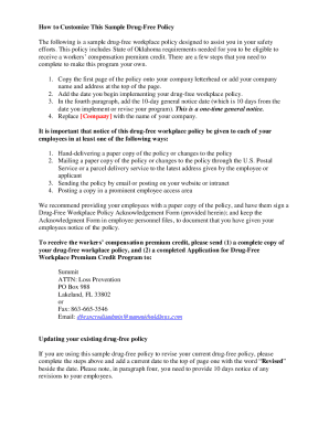 Fillable Online How to Customize This Sample Drug-Free Policy - Summit ...