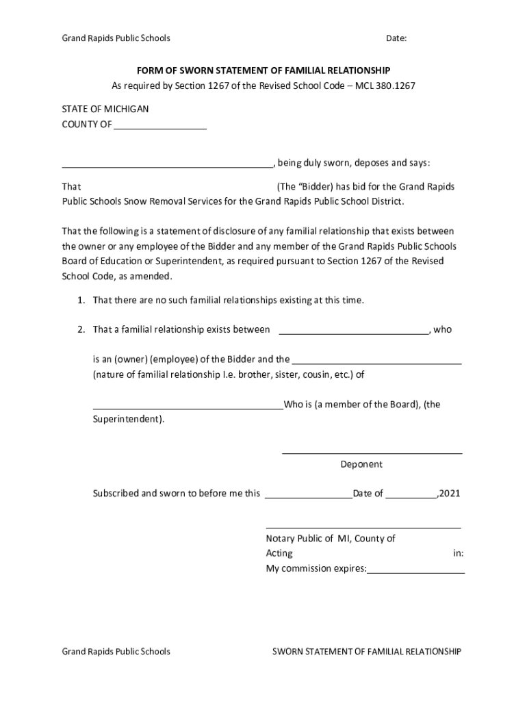 Fillable Online FORM OF SWORN STATEMENT OF FAMILIAL RELATIONSHIP 09/07 ...