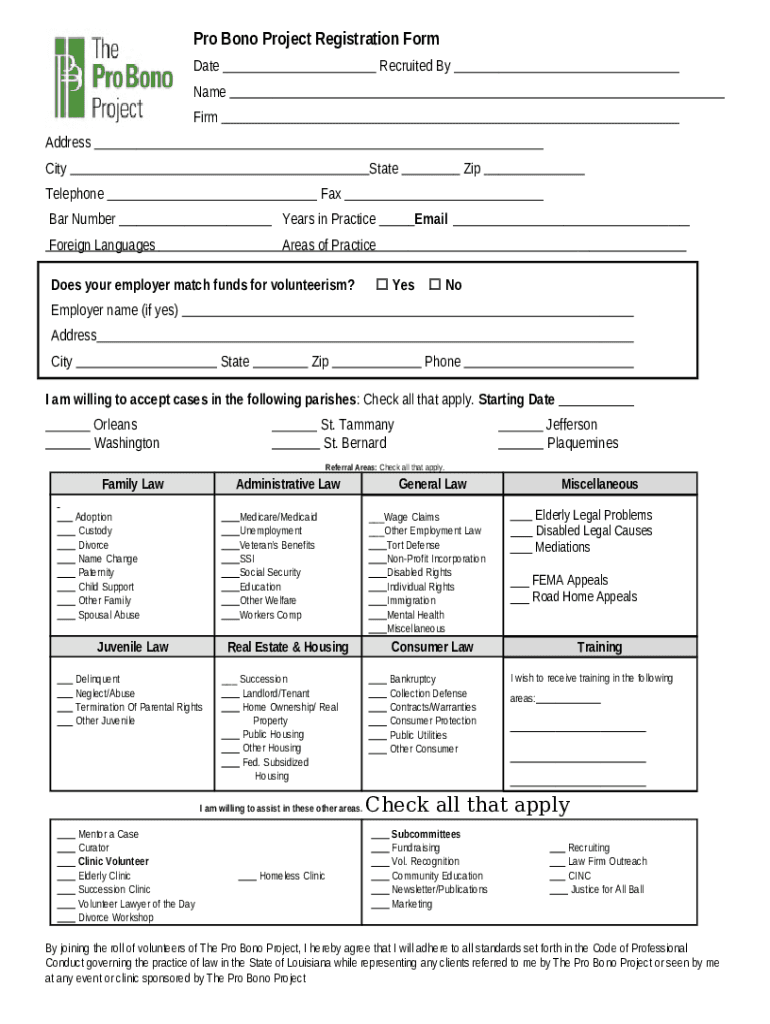 Pro Bono Project Registration - Louisiana State Bar ... Doc Template ...