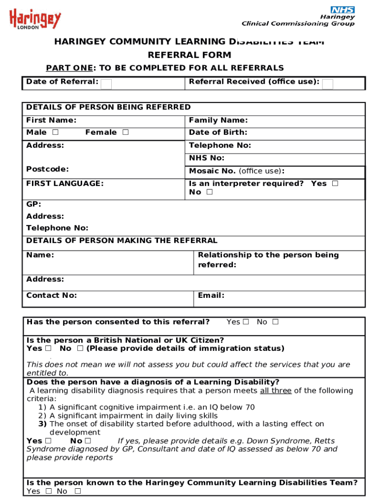 haringey community learning disabilities team referral ... Doc Template ...