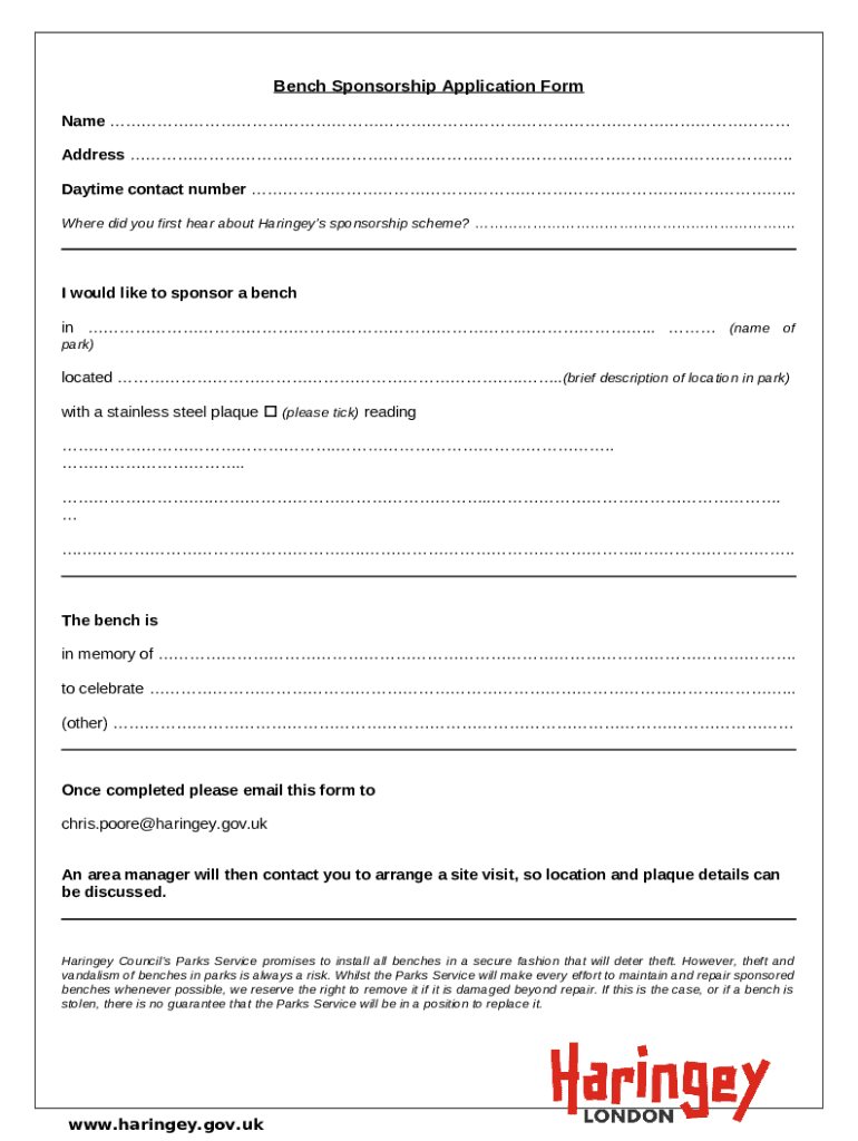 Tree Sponsorship Application - haringey.gov.uk Doc Template | pdfFiller