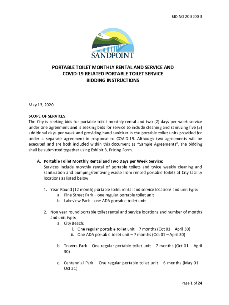 Fillable Online portable toilet monthly rental and service and covid-19 ...