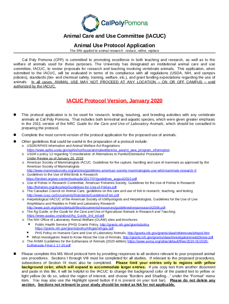 Animal Use Protocol Application - UAPB Doc Template | pdfFiller