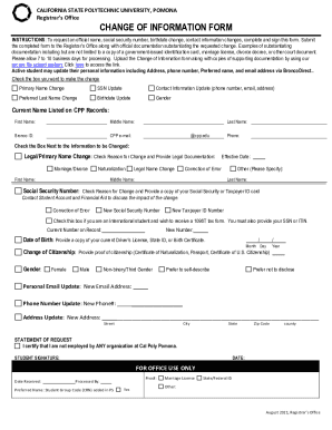 Fillable Online Personal Information Change Form (name, birthday ...