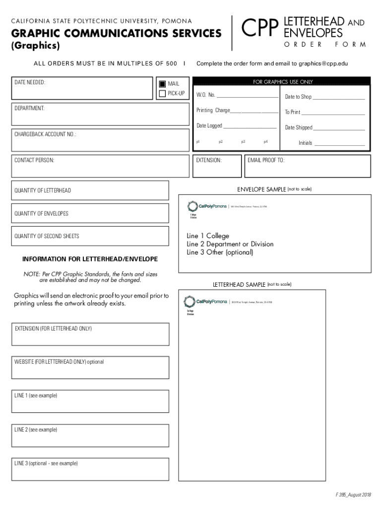 Fillable Online www.cpp.edu fas forms2018 Online Letterhead Envelope ...