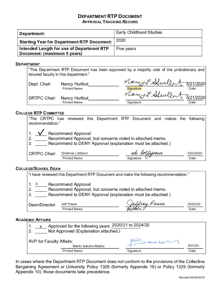 Fillable Online DEPARTMENT RTP DOCUMENT APPROVAL TRACKING RECORD Fax ...
