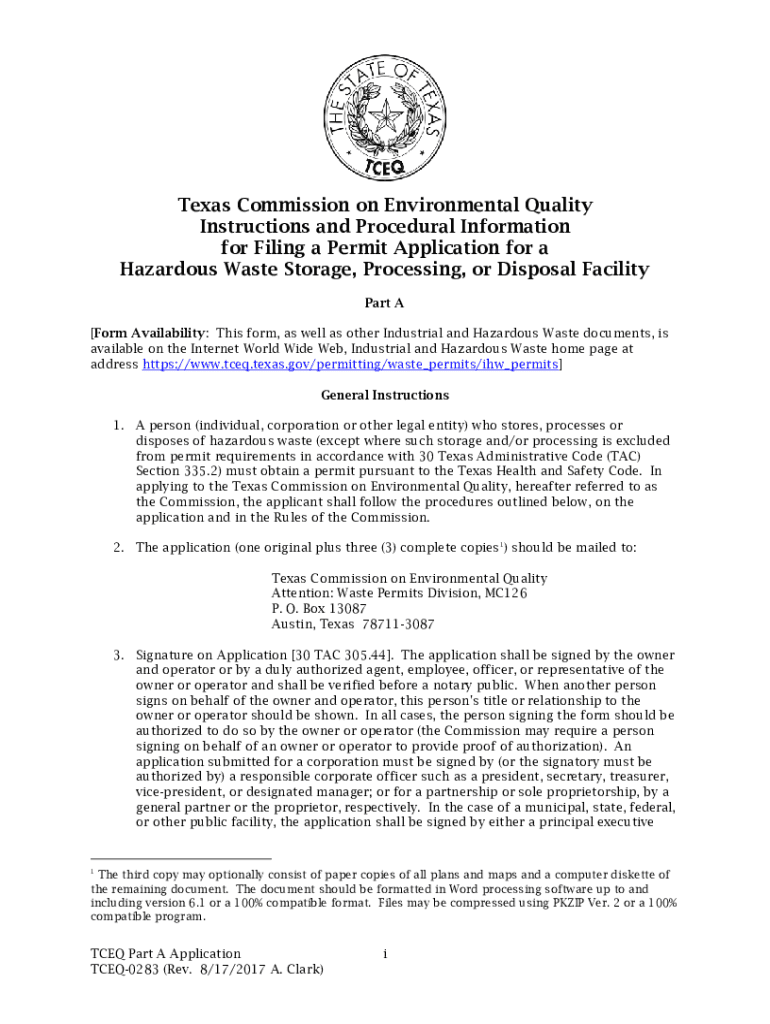 Fillable Online Form TCEQ-0283 "Permit Application for a Hazardous ...