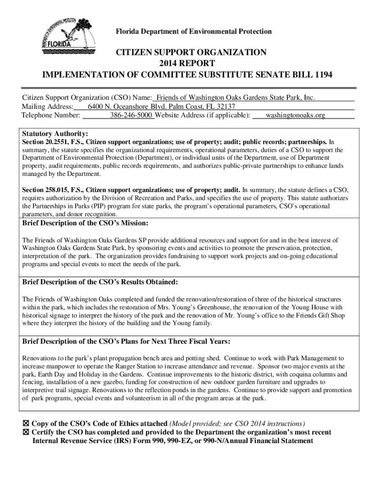 Fillable Online Friends of Washington Oaks Gardens State Park Inc ...