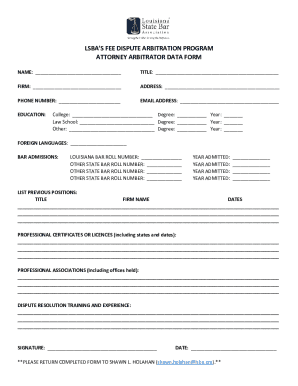 Fillable Online files.lsba.orgdocumentsPublicResourcesArbitrator Form ...