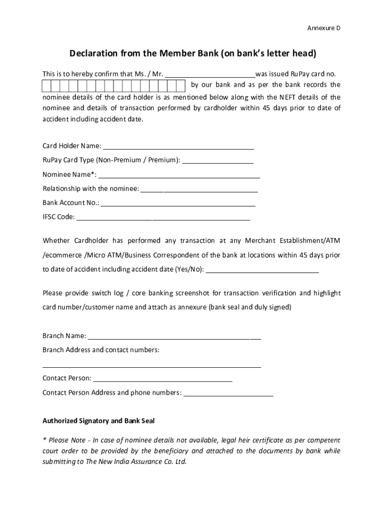 Fillable Online ANNEX - A Claims Process-RuPay Card for Personal ...