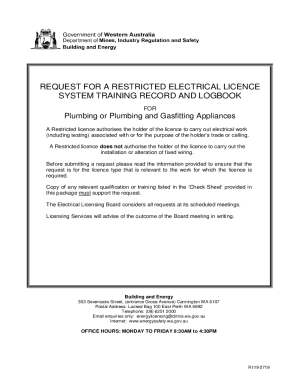 Fillable Online REQUEST FOR A RESTRICTED ELECTRICAL LICENCE SYSTEM ... Fax Email Print - pdfFiller