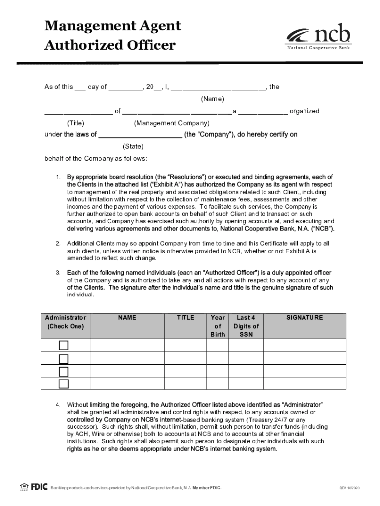 Fillable Online RP Management Company Authorized Officer Certificate ...