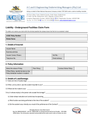 Fillable Online Liability - Underground Facilities Claim Form Fax Email ...