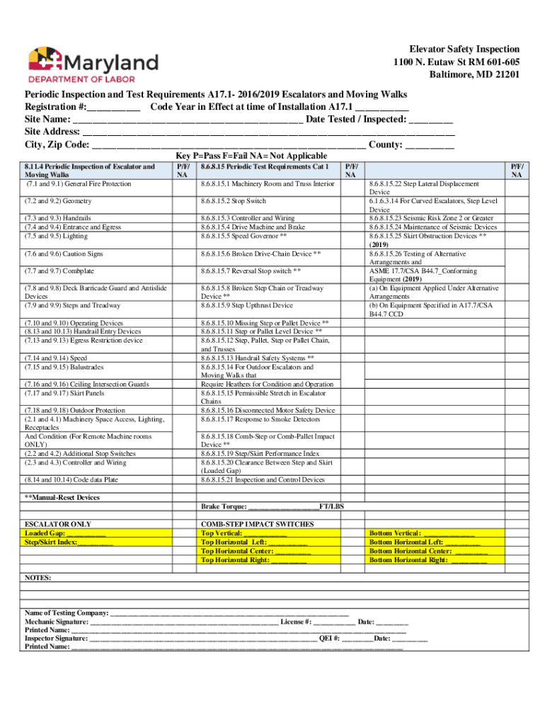 Fillable Online Escalator and Moving Walk Safety Inspection and Test ...