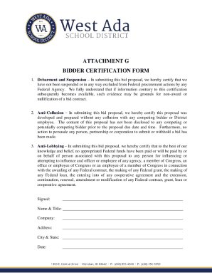 Fillable Online ATTACHMENT G BIDDER CERTIFICATION FORM Fax Email Print ...