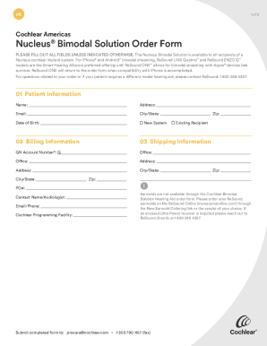 Fillable Online Nucleus Bimodal Solution Order Form Fax Email Print ...