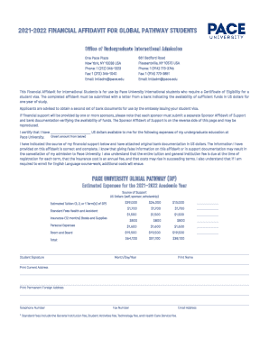 Fillable Online PACE UNIVERSITY GLOBAL PATHWAY (GP) Estimated Expenses ...