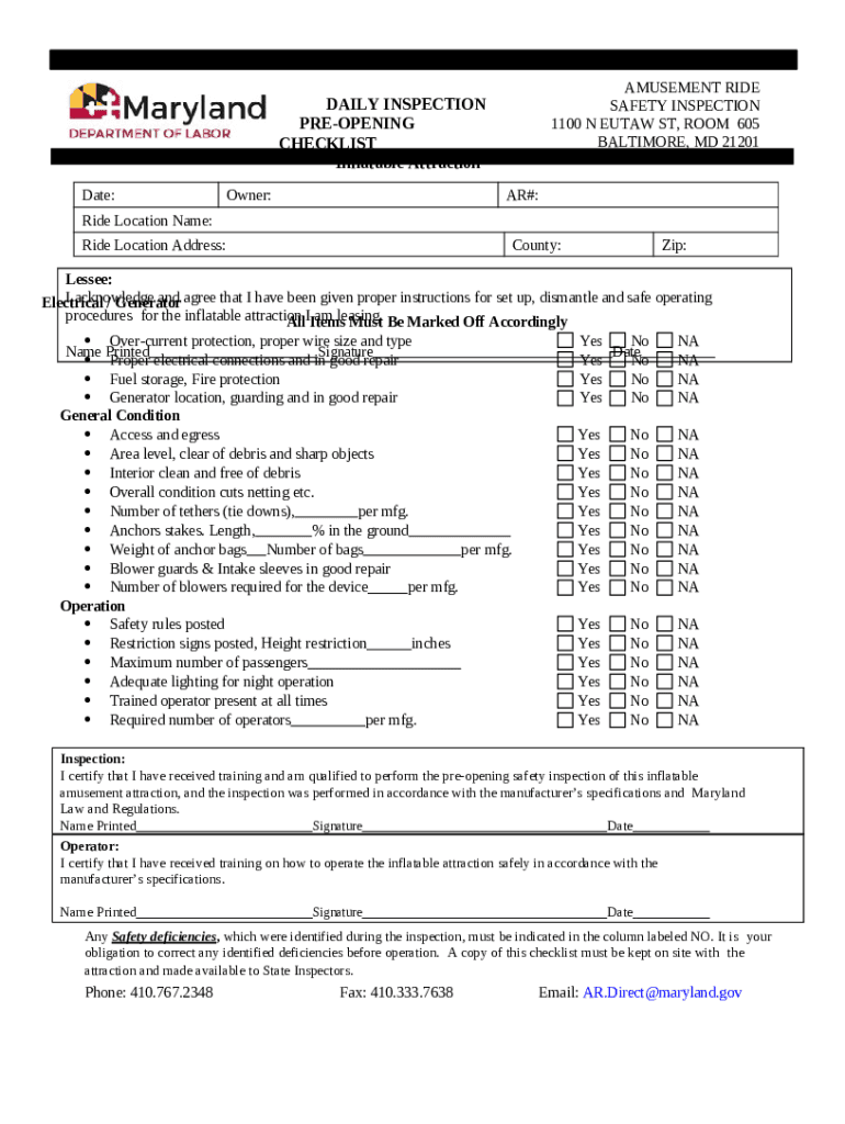 www.dllr.state.md.ussinflatablechecklistDEPARTMENT OF LABOR, LICENSING ...