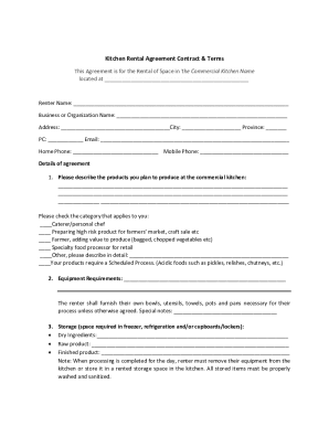 Fillable Online Commercial Kitchen Rental Agreement Contract & Terms ...
