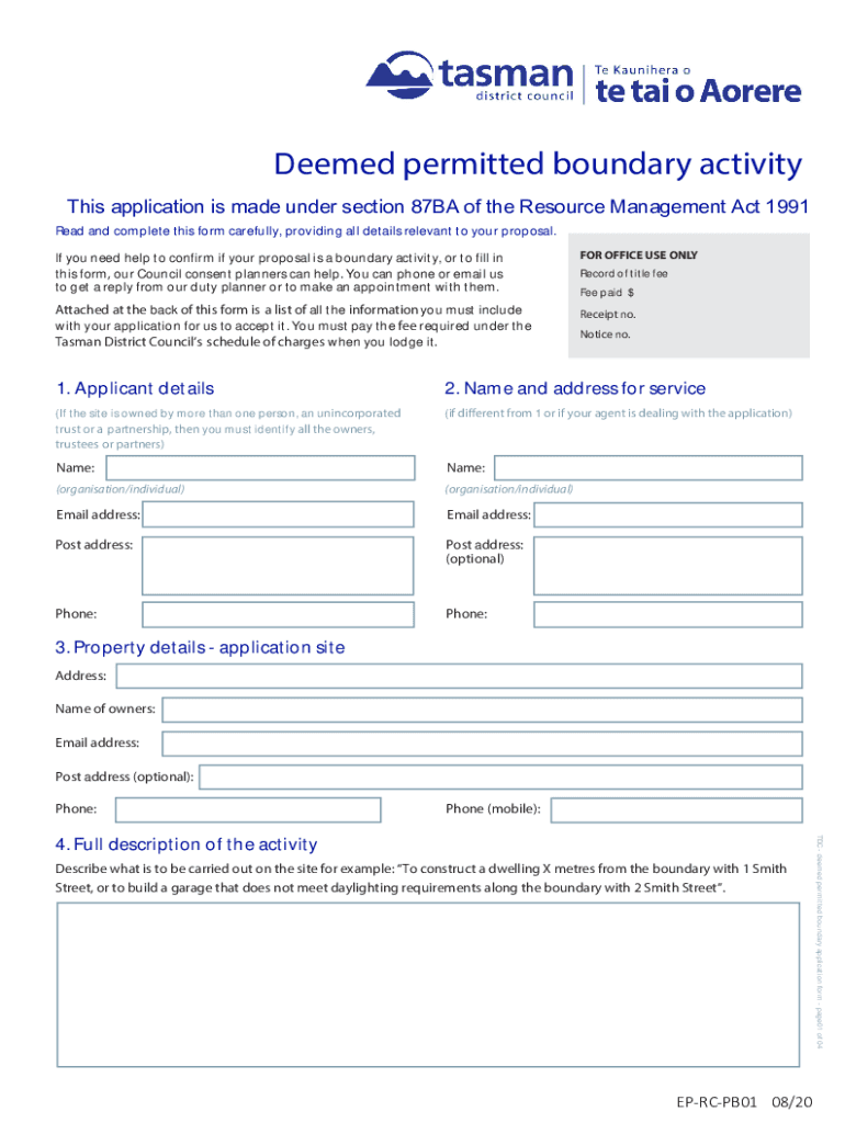 Fillable Online Deemed permitted boundary activity - TDC application ...
