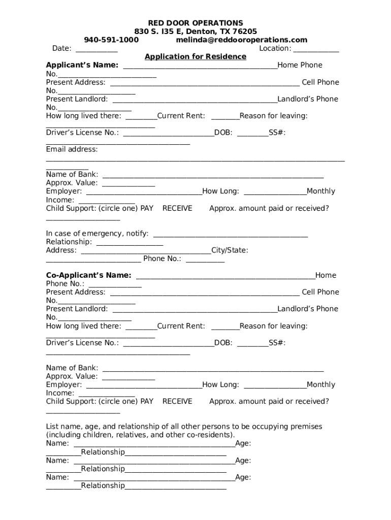 RED DOOR OPERATIONS - Home Doc Template | pdfFiller