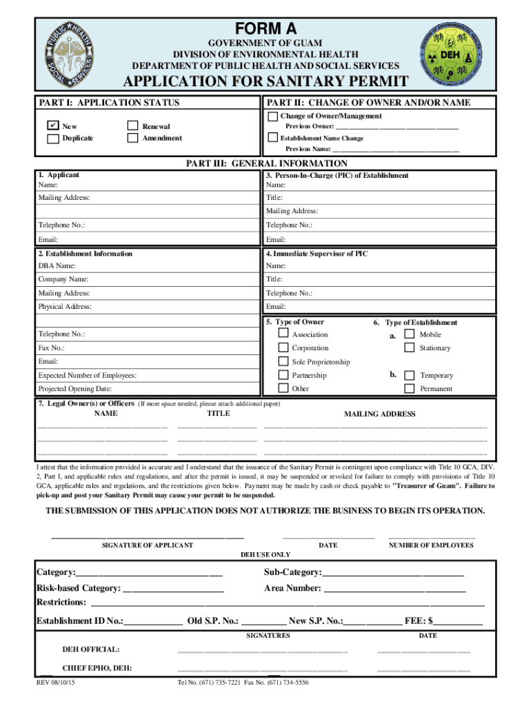 Fillable Online Sanitary Permit Renewal Application - Department of ...