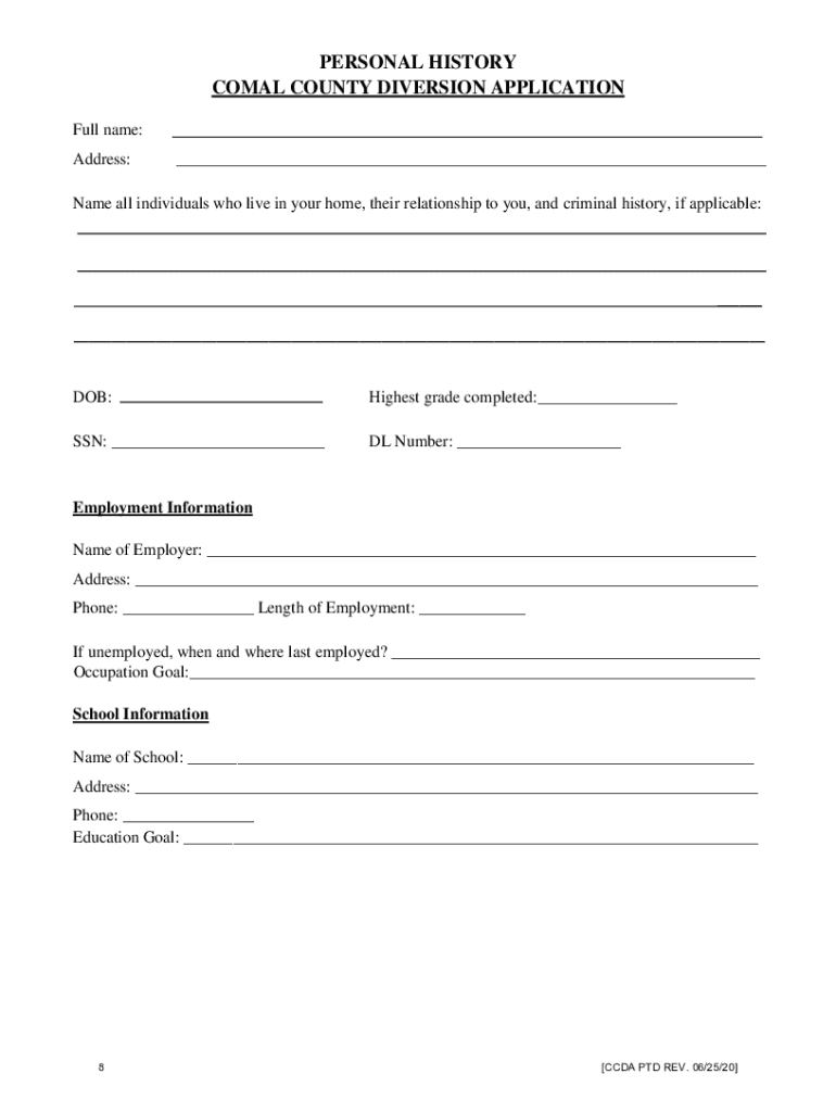 Fillable Online Pretrial Diversion Program - Criminal District Attorney - Comal ... Fax Email ...