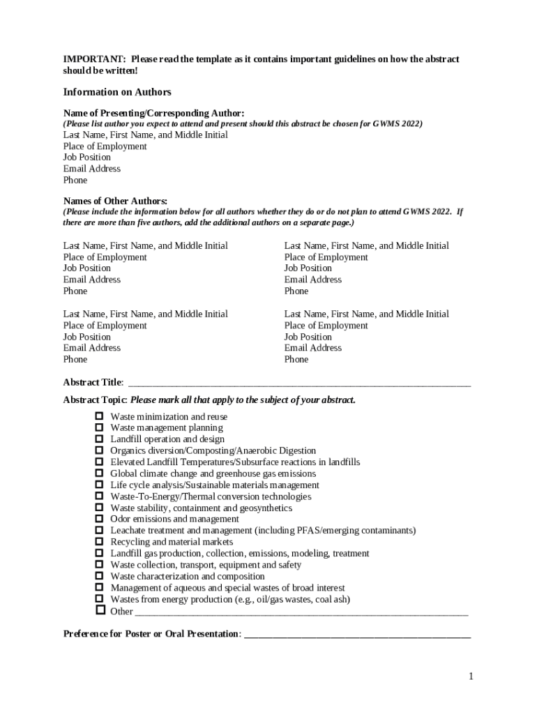 Global Waste Management Symposium Abstract Template Doc Template ...