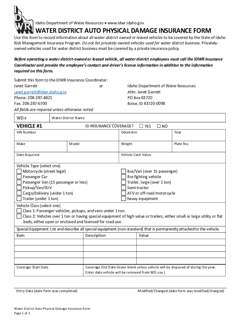 Fillable Online idwr idaho Water District Forms - Idaho Department of ...