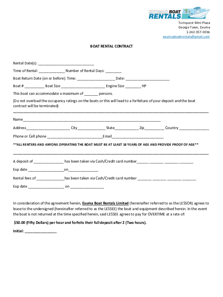 Fillable Online Boat Rental Agreement Sample - rentalsz.com Fax Email ...