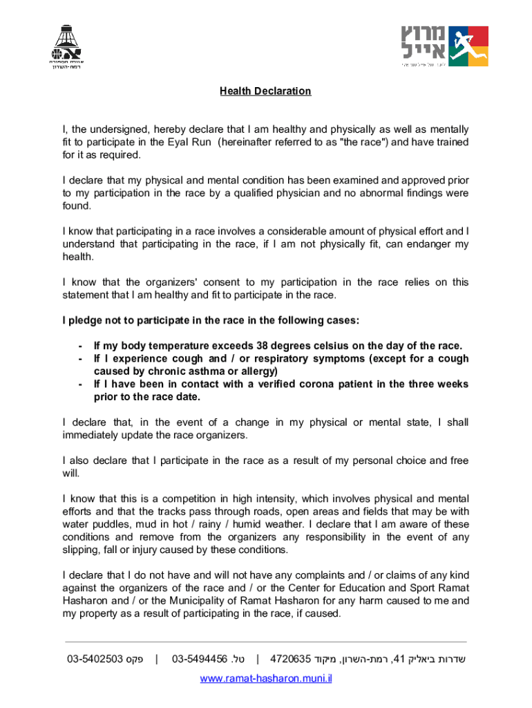 Fillable Online FREE 9+ Sample Health Declaration Forms in MS WordPDF ...