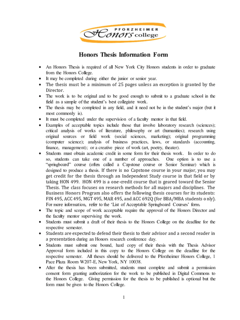 Fillable Online Senior Honors Thesis Information Form Fax Email Print ...