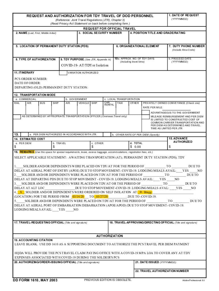 Fillable Online dd1610.pdf - REQUEST AND AUTHORIZATION FOR TDY TRAVEL ...