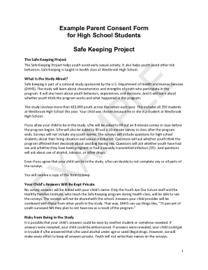 Fillable Online Example Parent Consent Form for High School Students ...