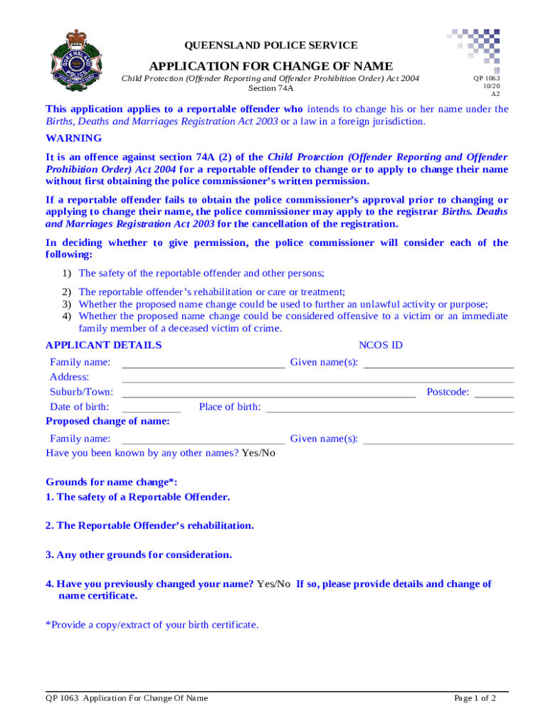 Reportable Offender Ination - Queensland Police Service Doc Template ...